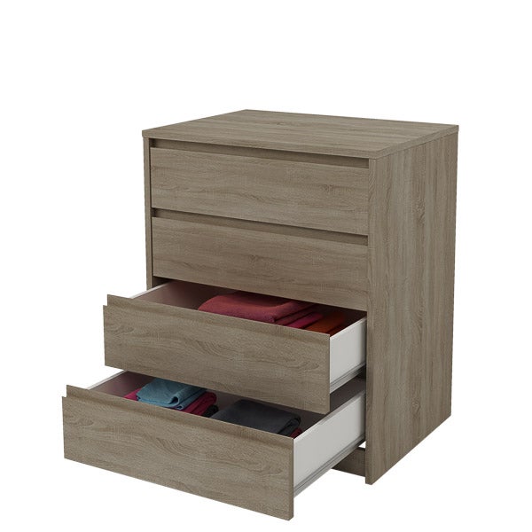 Cómoda Cajonera 4 cajones acabado en Color Roble 74cm(alto) 60cm(ancho) 45cm(fondo) | Leroy Merlin