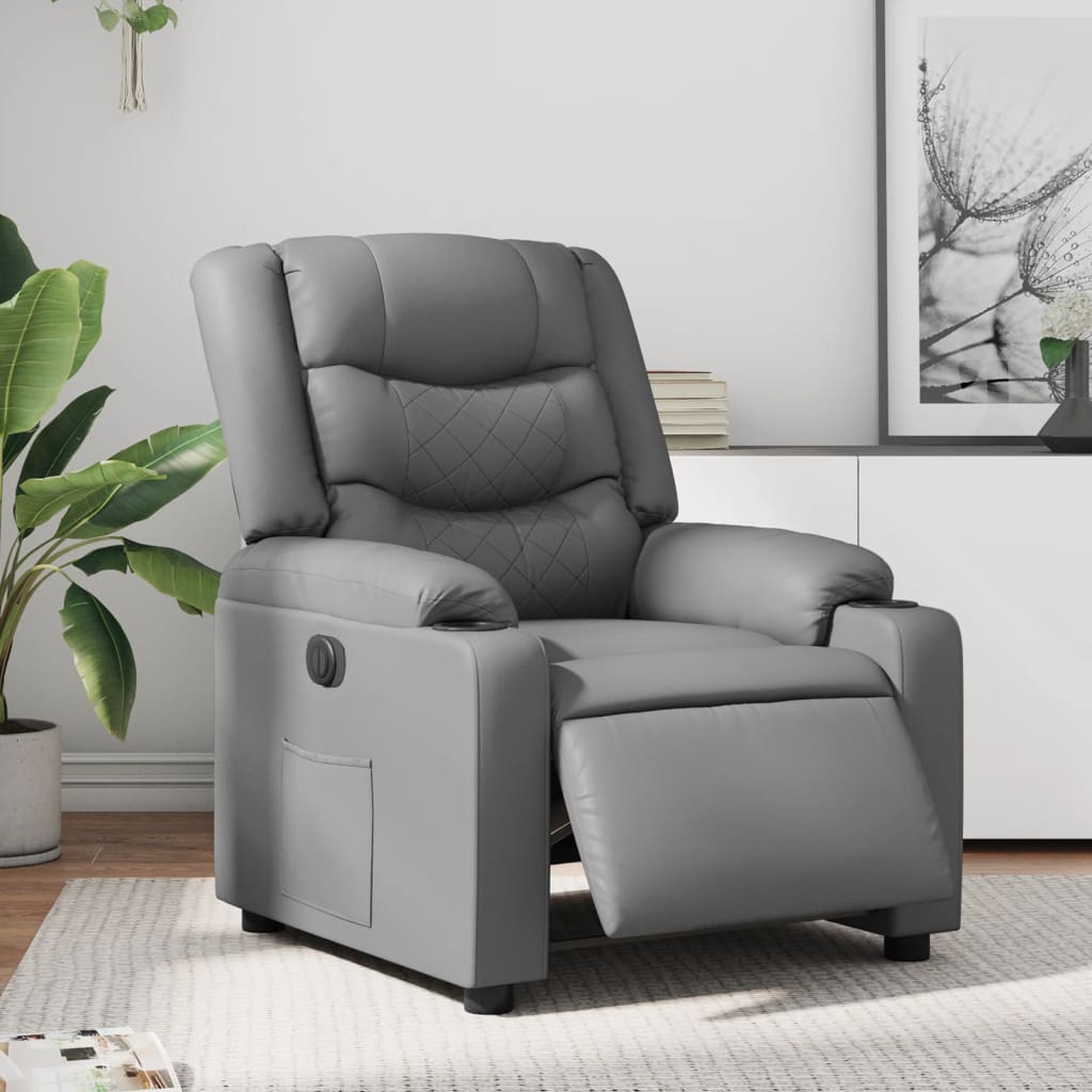 Sillón reclinable eléctrico de piel sintética gris | Leroy Merlin