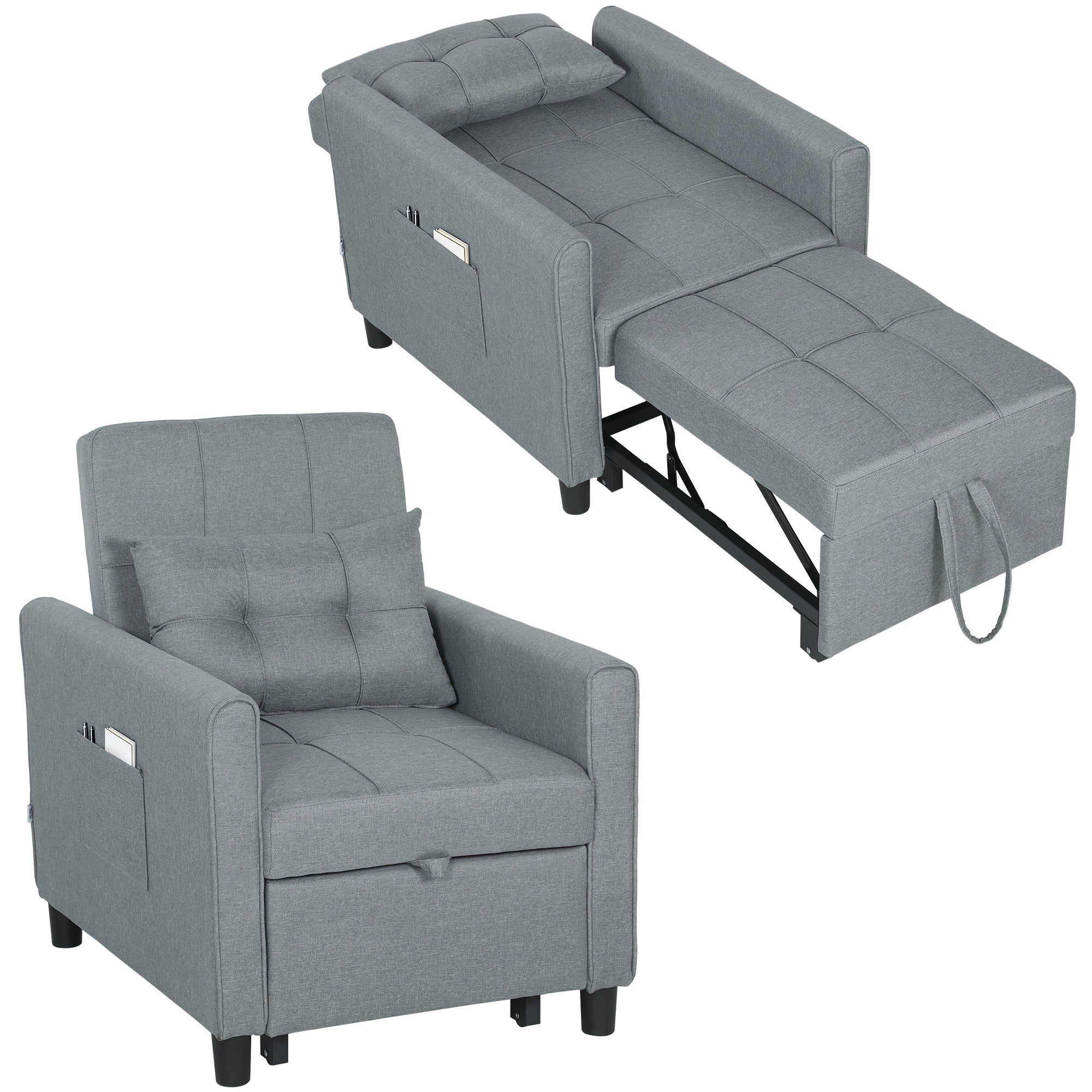 Canapé-lit convertible avec dossier et coussin réglables, gris | Leroy ...