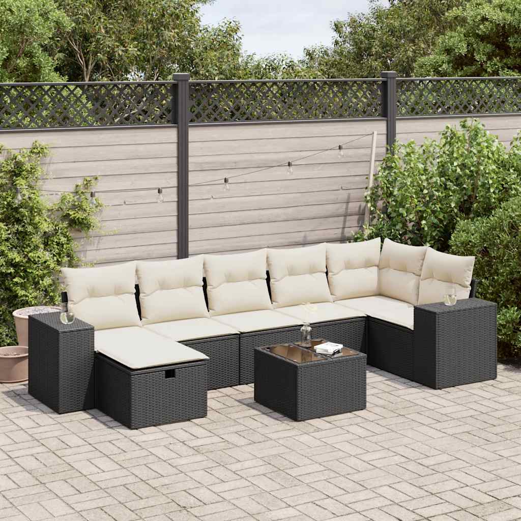 Salon de jardin 8 pcs avec coussins noir résine tressée | Leroy Merlin