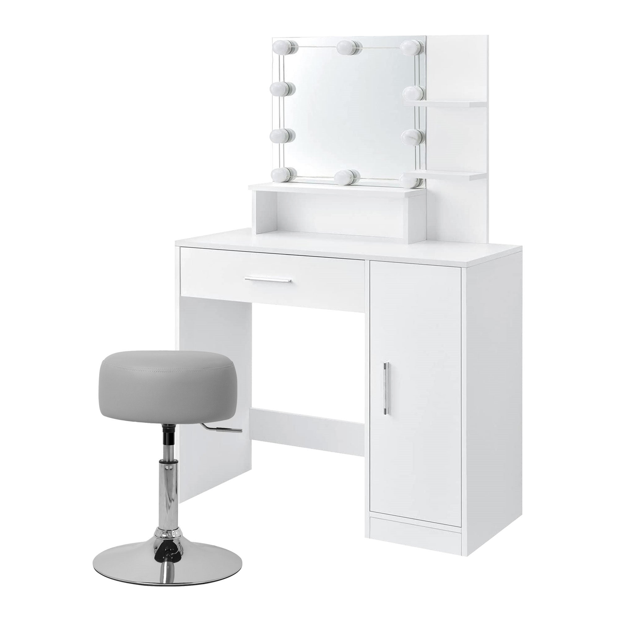 Coiffeuse LED Coiffeuse Commode Miroir avec tabouret Gris clair | Leroy ...