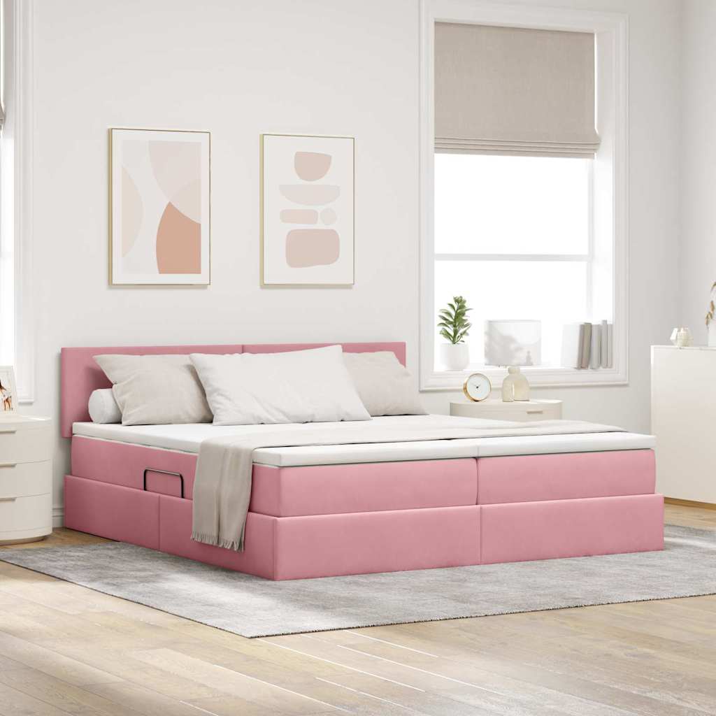 Cama con tiras LED con cabecera Rosa 200 x 200 cm Terciopelo vidaXL ...
