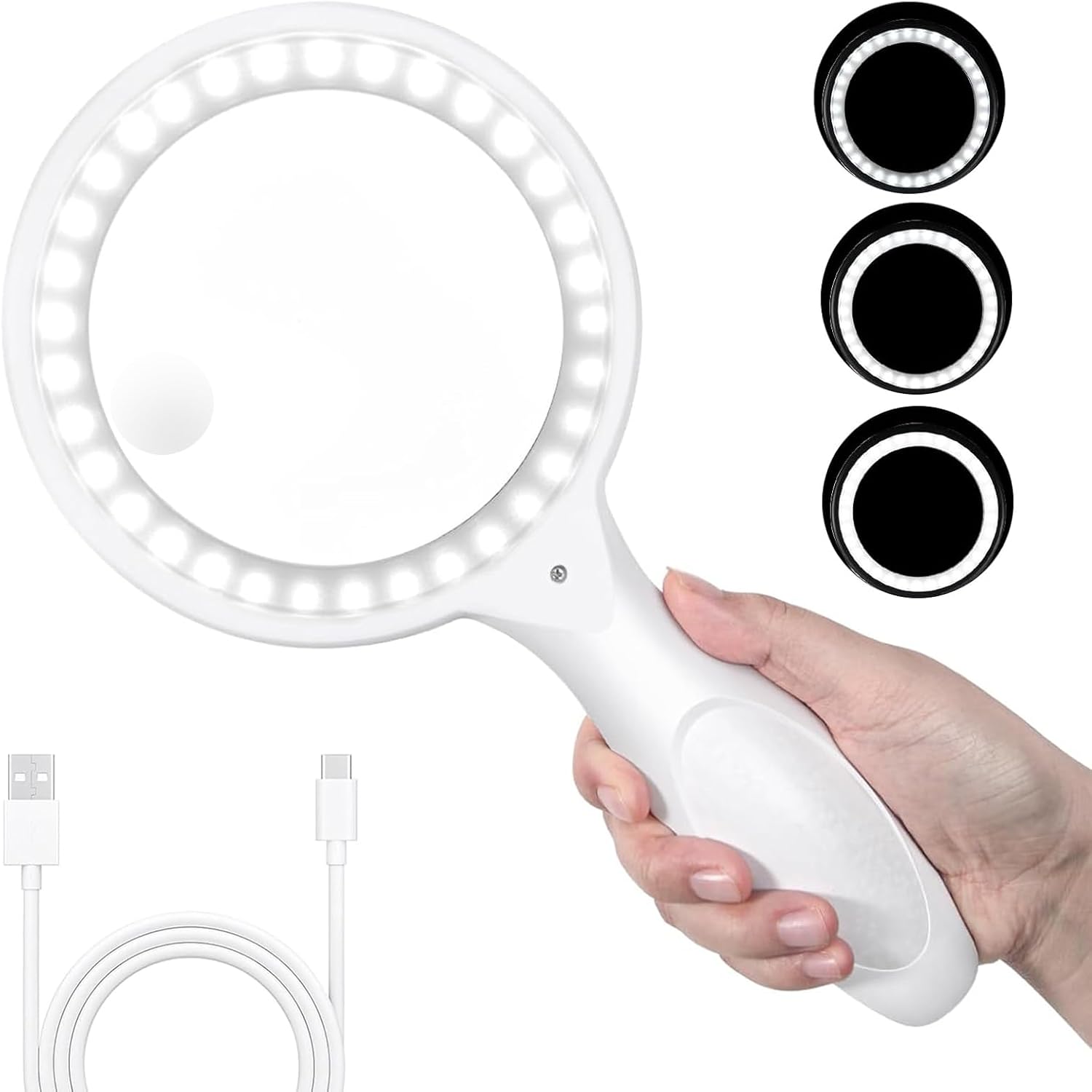 Loupe de Lecture blanc, 60X 30X 33LED Loupe Grossissante avec Lumière, USB Rechargeable Loupe ...