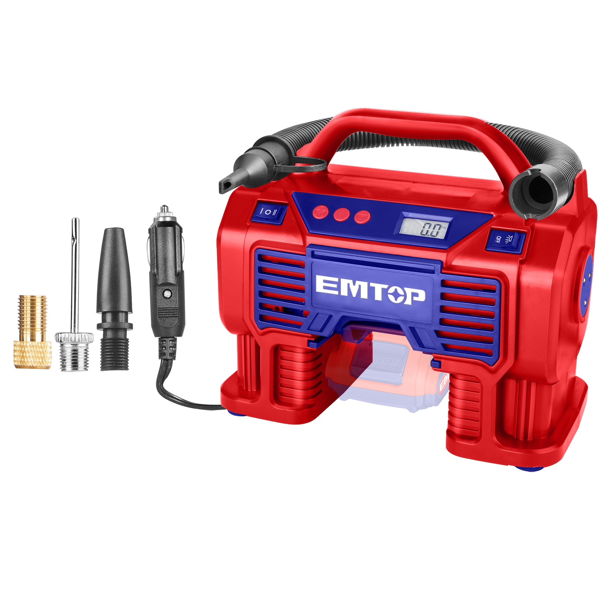 Compresseur et pompe à air sans fil EMTOP 20V batterie et chargeur vendus séparément | Leroy Merlin