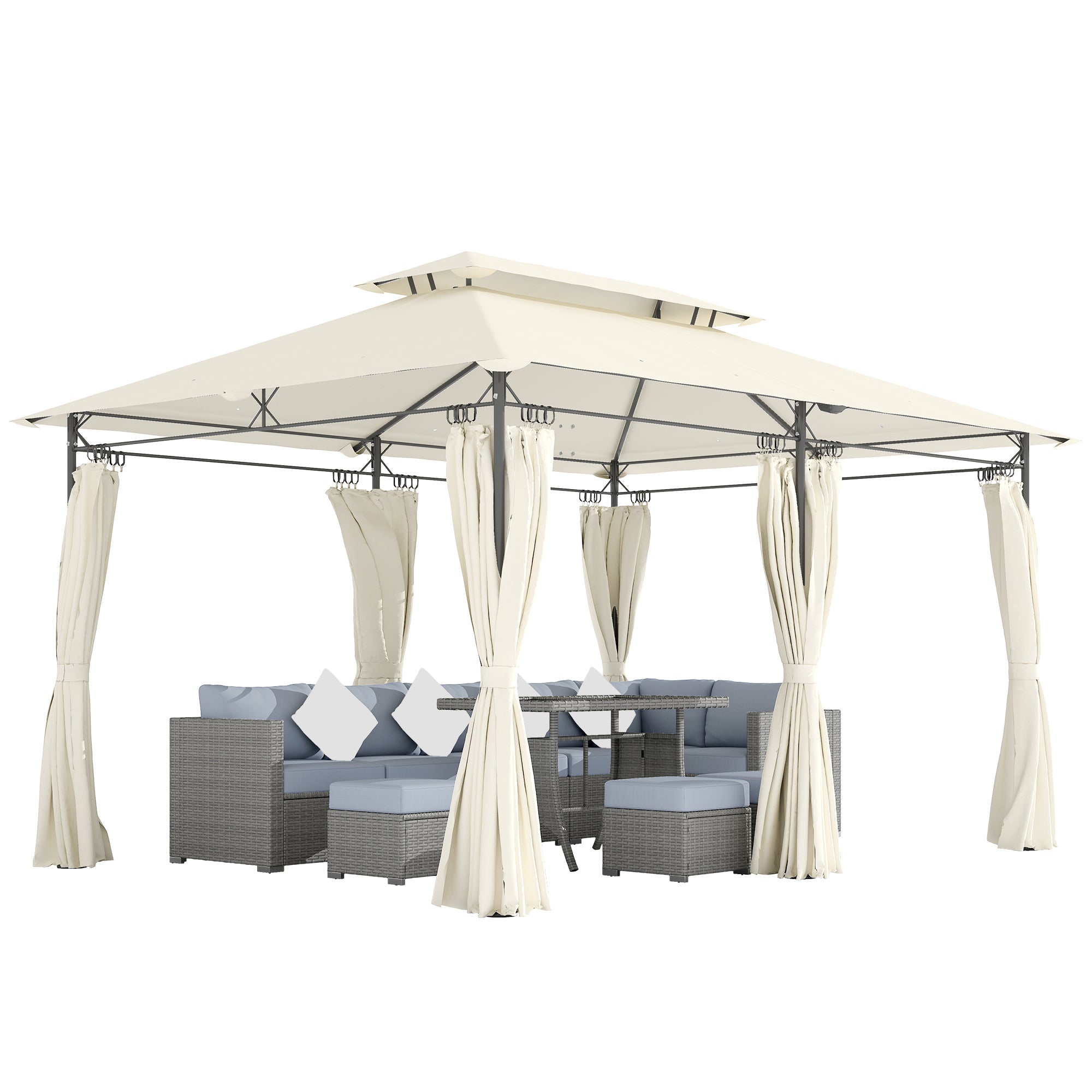 Tonnelle de jardin 3x4m avec rideaux amovibles, double toit et ...