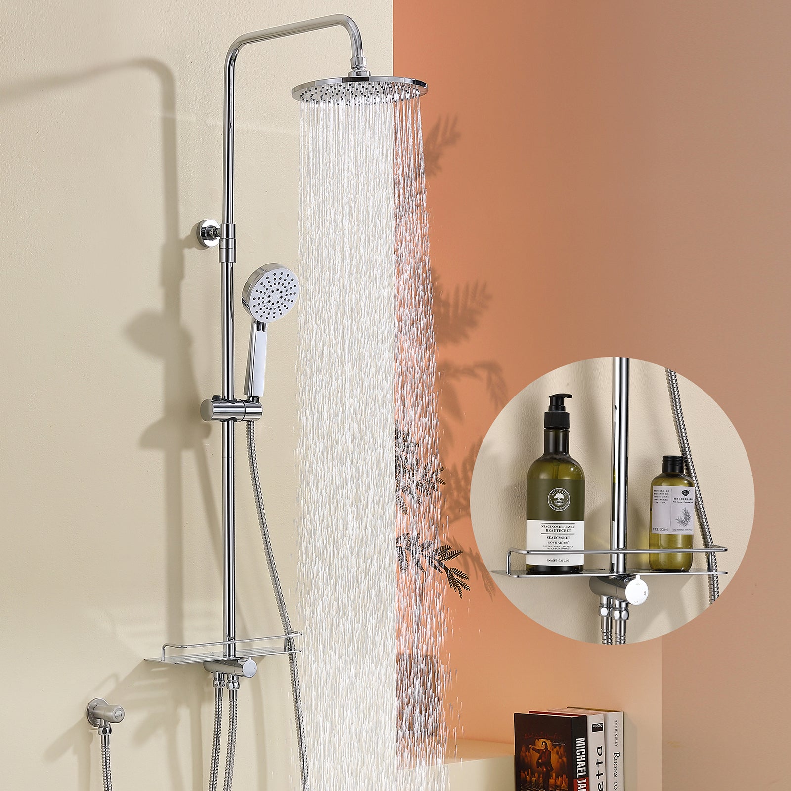 Colonne de Douche Sans Mitigeur Chromé Avec Étagère Pomme Haute ...
