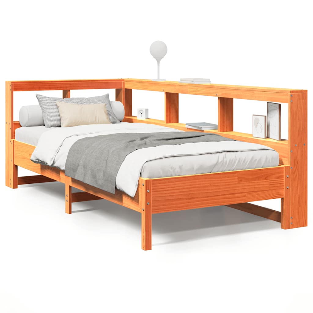 Lit simple，Lit adulte，Lit bibliothèque sans matelas cire marron 100x200 ...