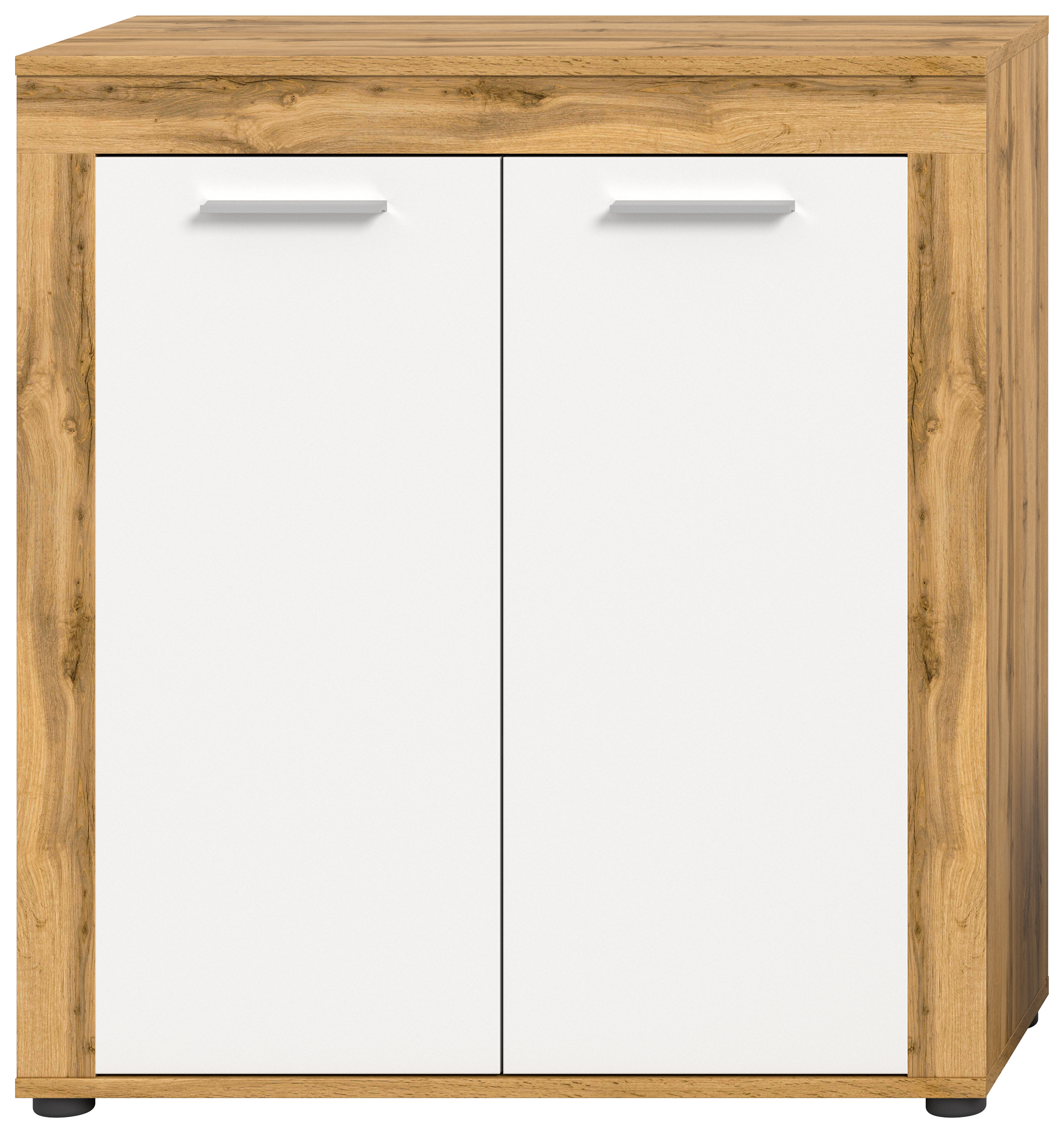 Astox - Buffet haut en mélaminé blanc et chêne, L/H/P 80x88x35 | Leroy ...