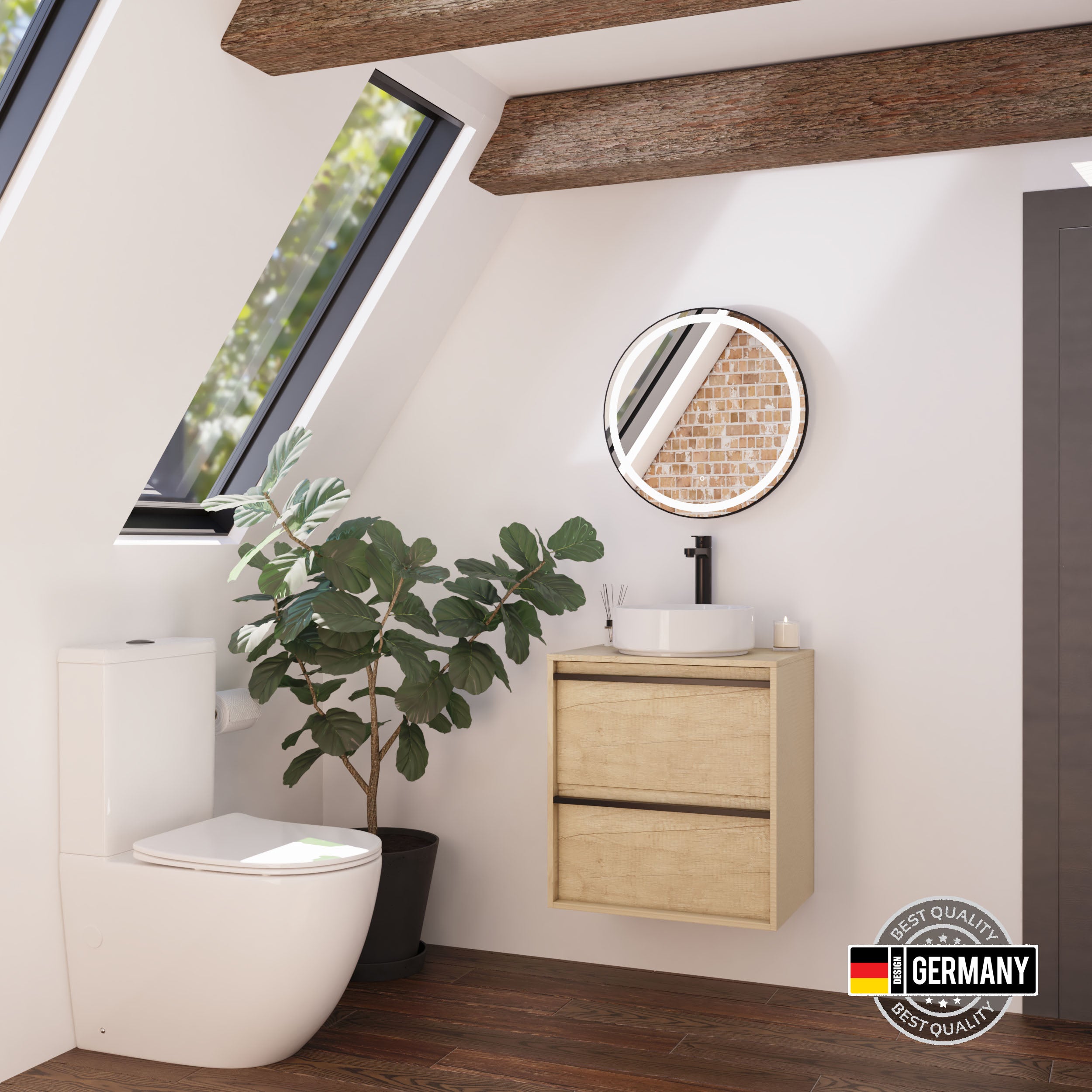 MEUBLE SALLE BAIN MURAL ERFURT|60 CM KLARHOLZ|2 TIROIRS|PLAN ET LAVABO ...
