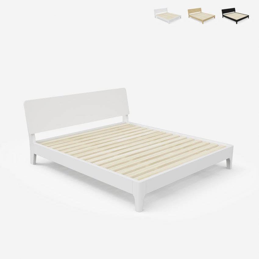 Lit double 160x190 design moderne en bois avec sommier et lattes Linz ...