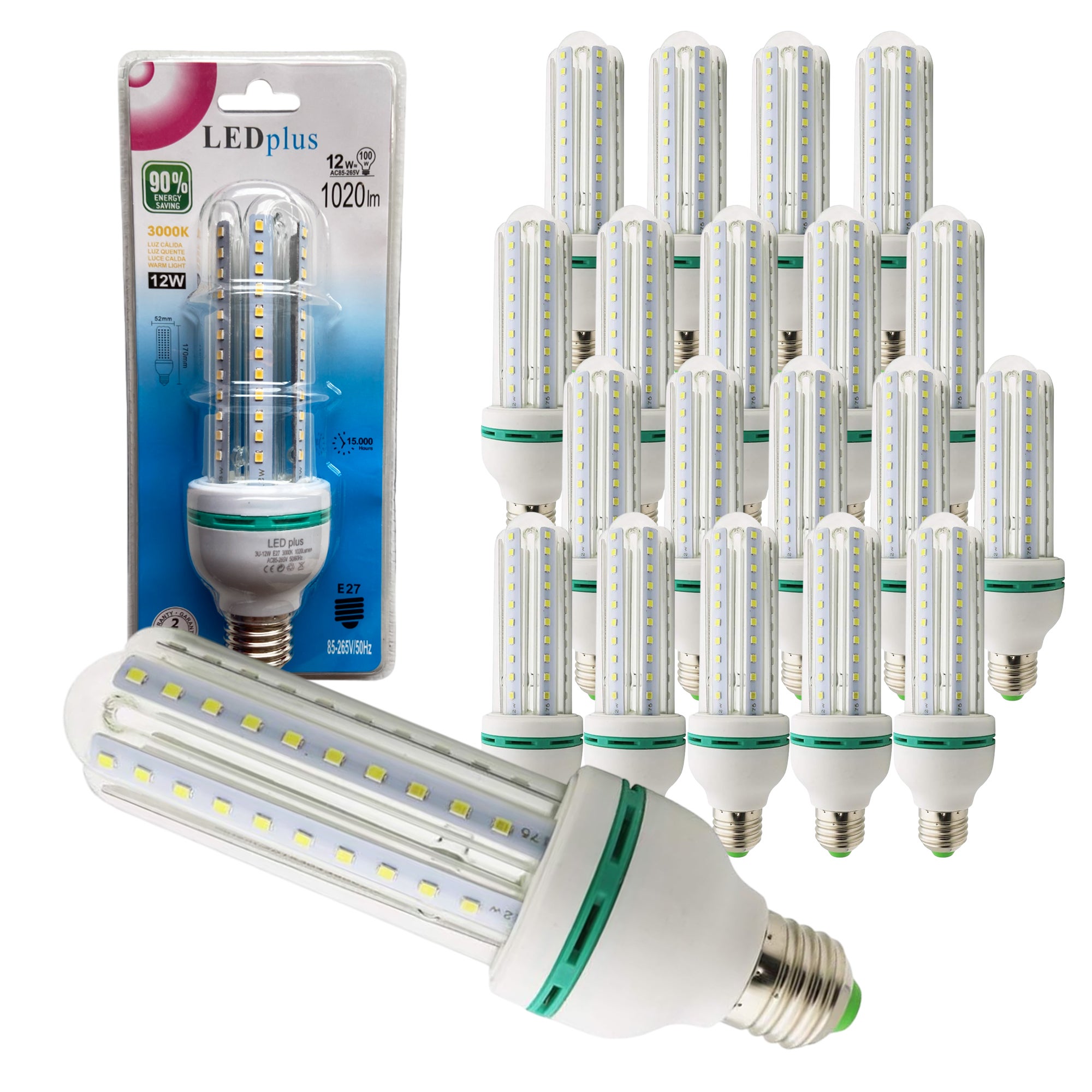 WELLHOME Lot de 20 ampoules LED à lumière chaude 12 W, 1 020 lm DROITES ...