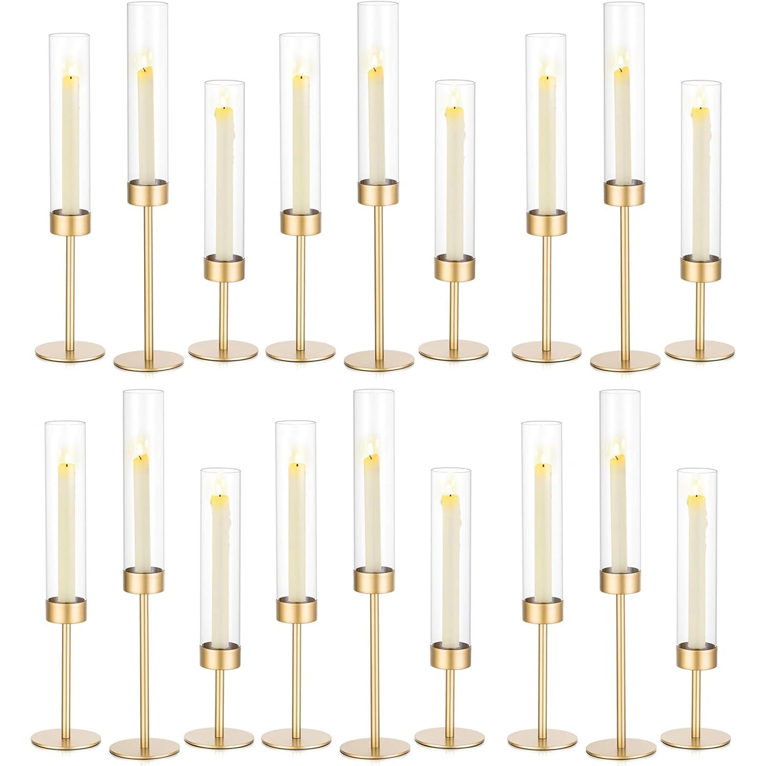 18 candelabros tipo huracán, candelabros largos dorados, candelabros ...