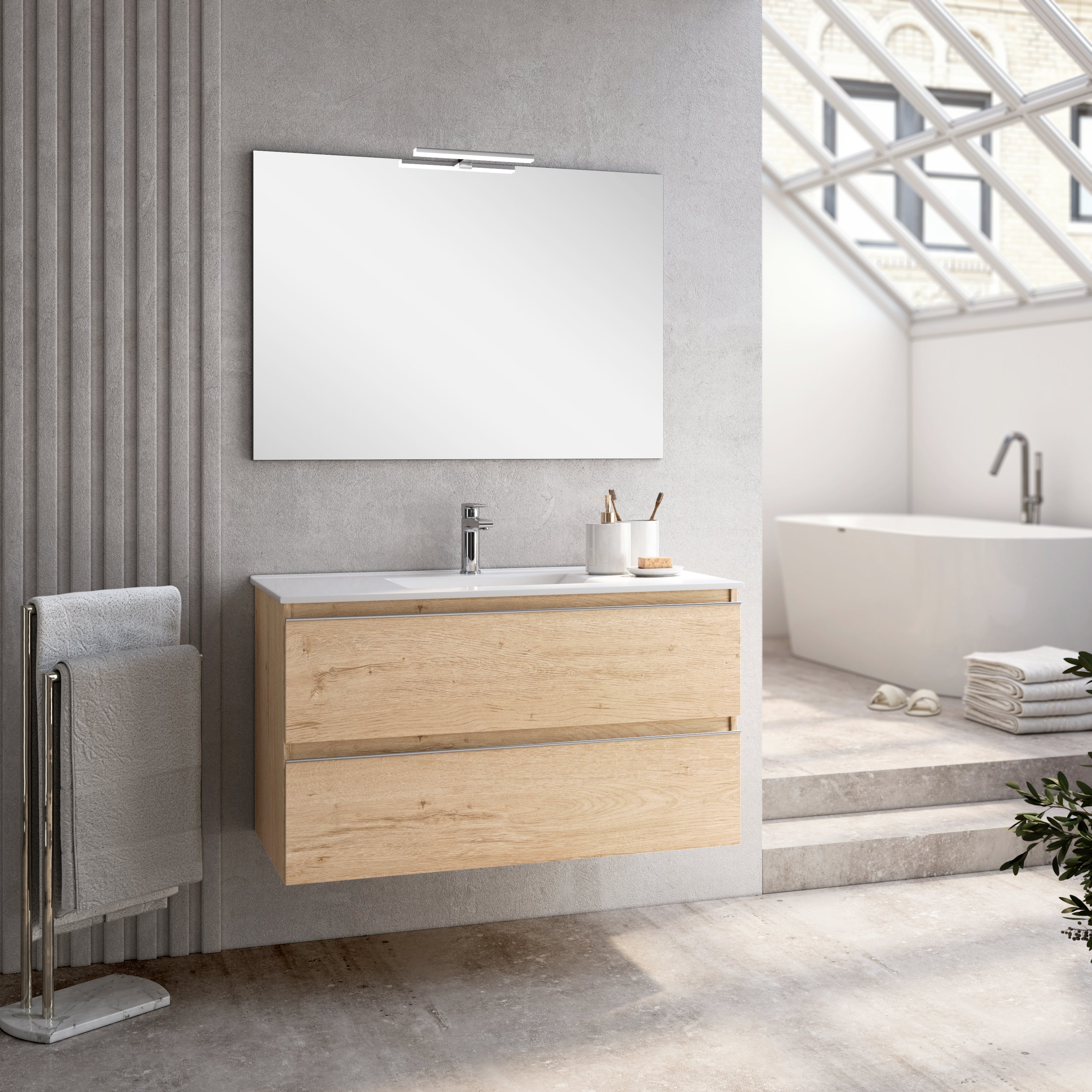 Mueble de baño ROMA 2 Cajones Bambú 100x45 cm - EGORE | Leroy Merlin