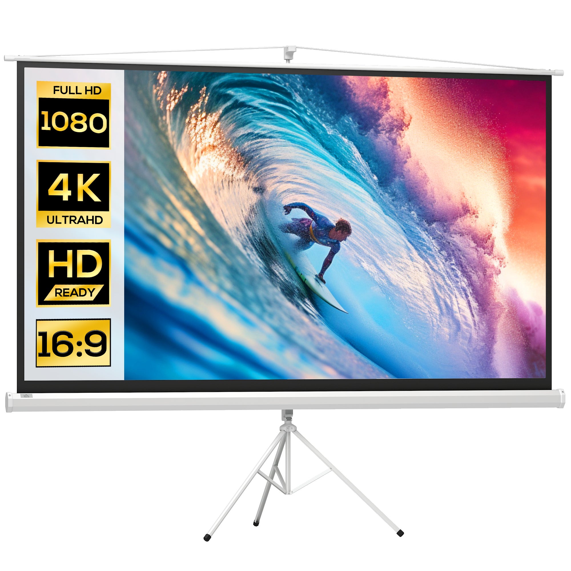 Écran projection 100 pouces support trépied hauteur réglable 4K HD 16:9 ...