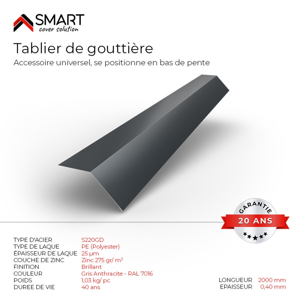 Tablier de gouttière - bac acier - tôle de couverture - Toiture - H12 ...