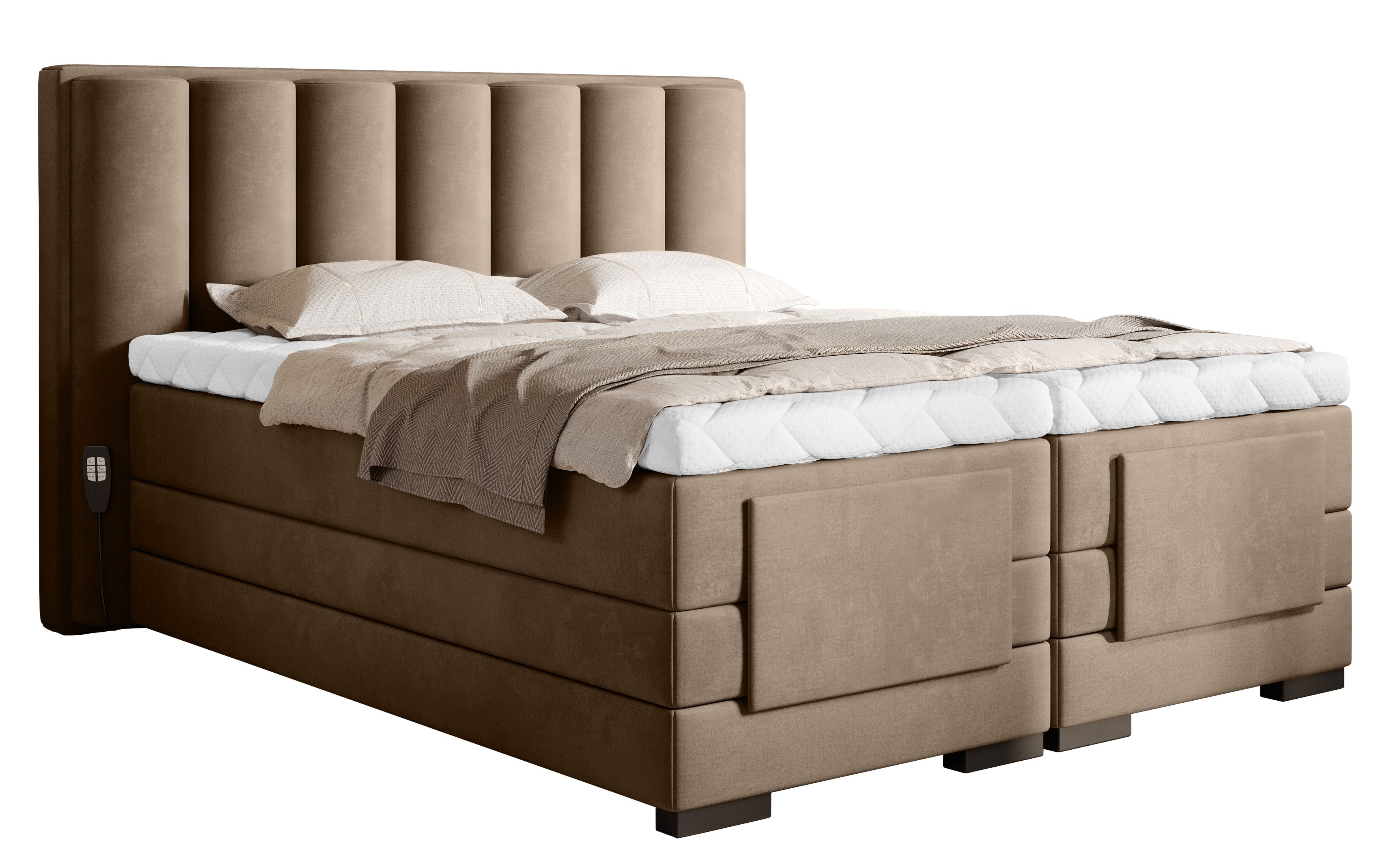 Lit boxspring électrique tissu beige avec matelas et surmatelas Arkos ...