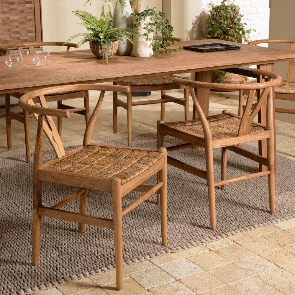 SIXTINE - Chaise bois de teck recyclé dossier arrondi et rotin marron ...