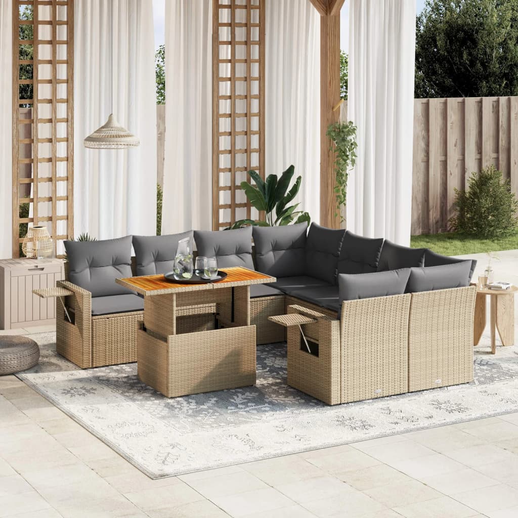 Salon de jardin avec coussins 8 pcs beige résine tressée | Leroy Merlin