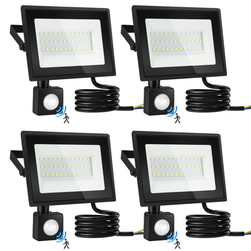 Projecteur LED Extérieur 4X 50W avec Détecteur de Mouvement, Lampe IP65 ...