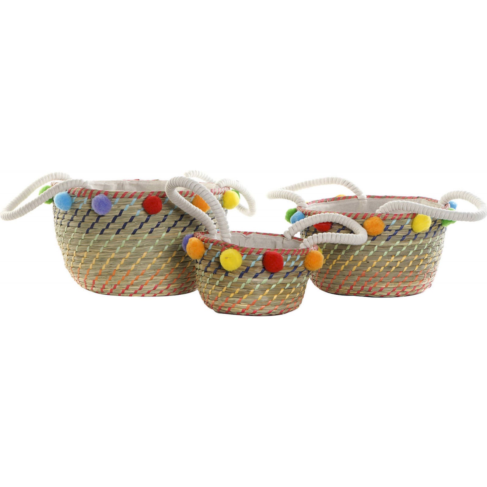 Panier décoratif tressé et coloré avec pompons 57 x 45 x 42,5 cm ...