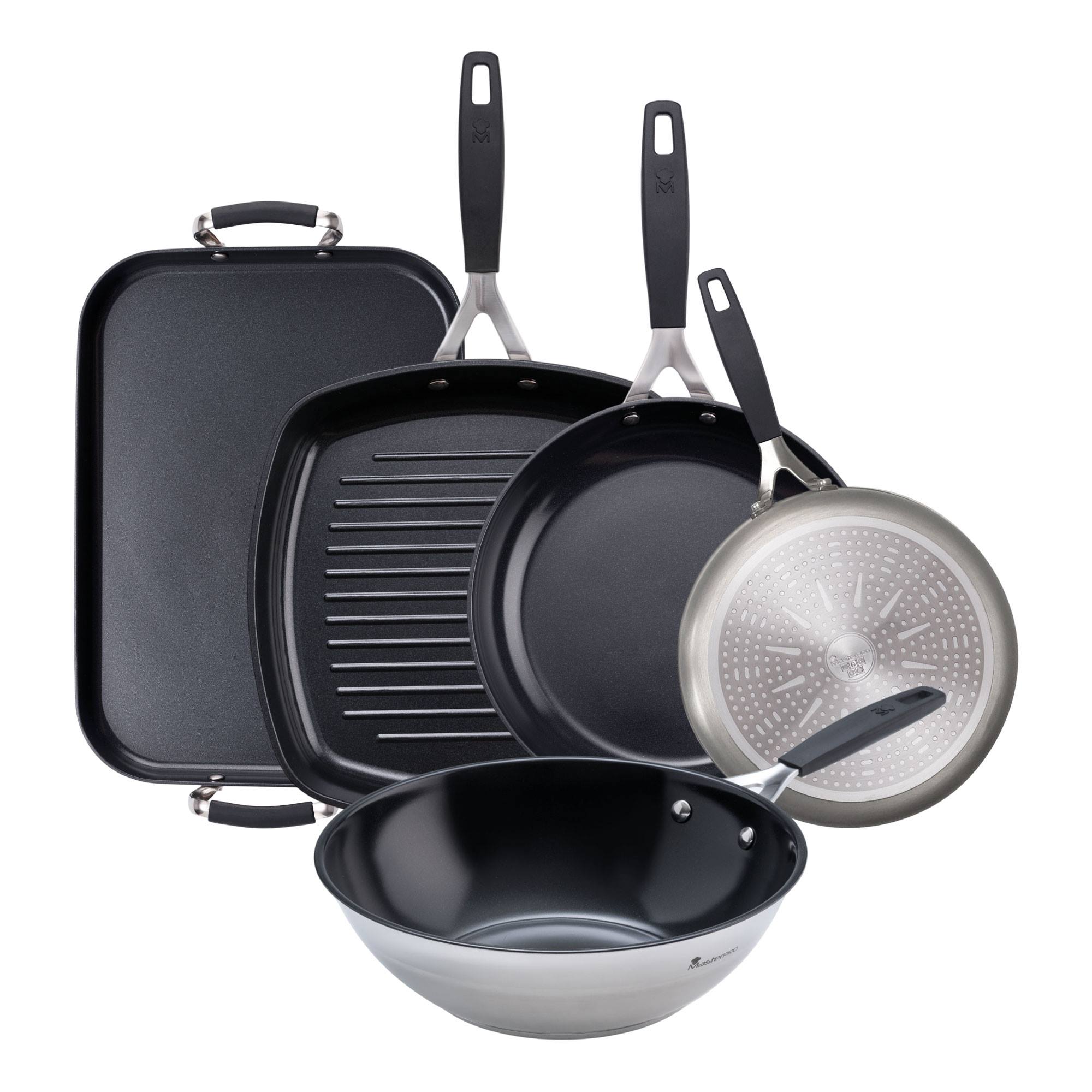 Set di 2 padelle Ø16Ø24 Wok Ø28cm Bistecchiera 28cm e Piastra 32x23cm ...