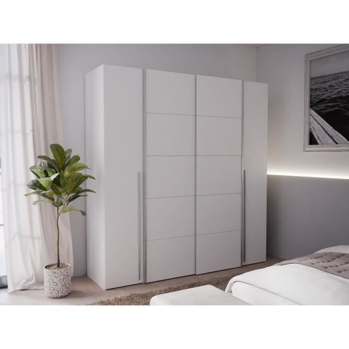Armoire NARAGO - Décor Blanc mat - 2 portes coulissantes + 2 portes ...
