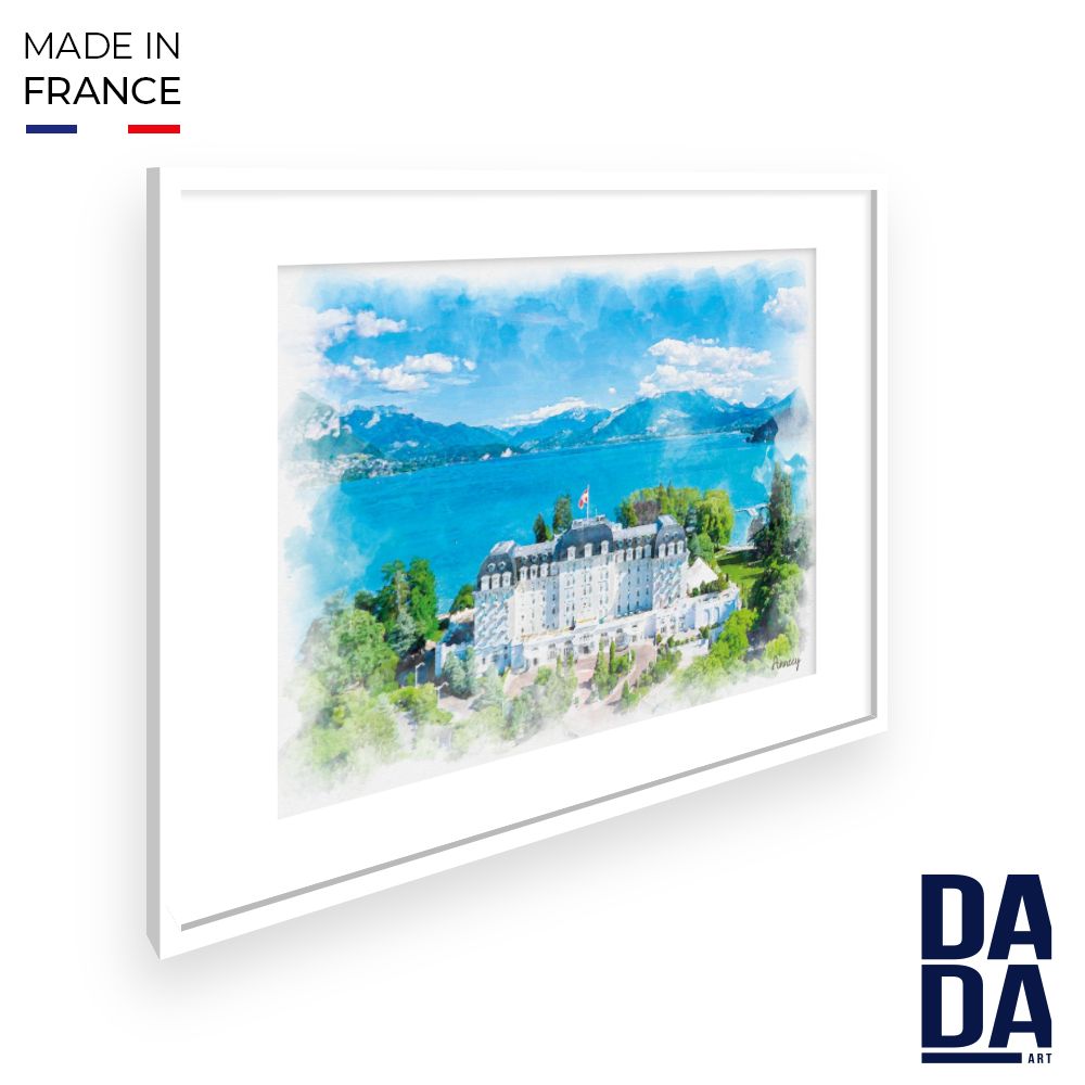 Image encadrée Vue du lac à Annecy / 30x40 cm / Cadre Blanc / Fabriqué en France / Décoration ...